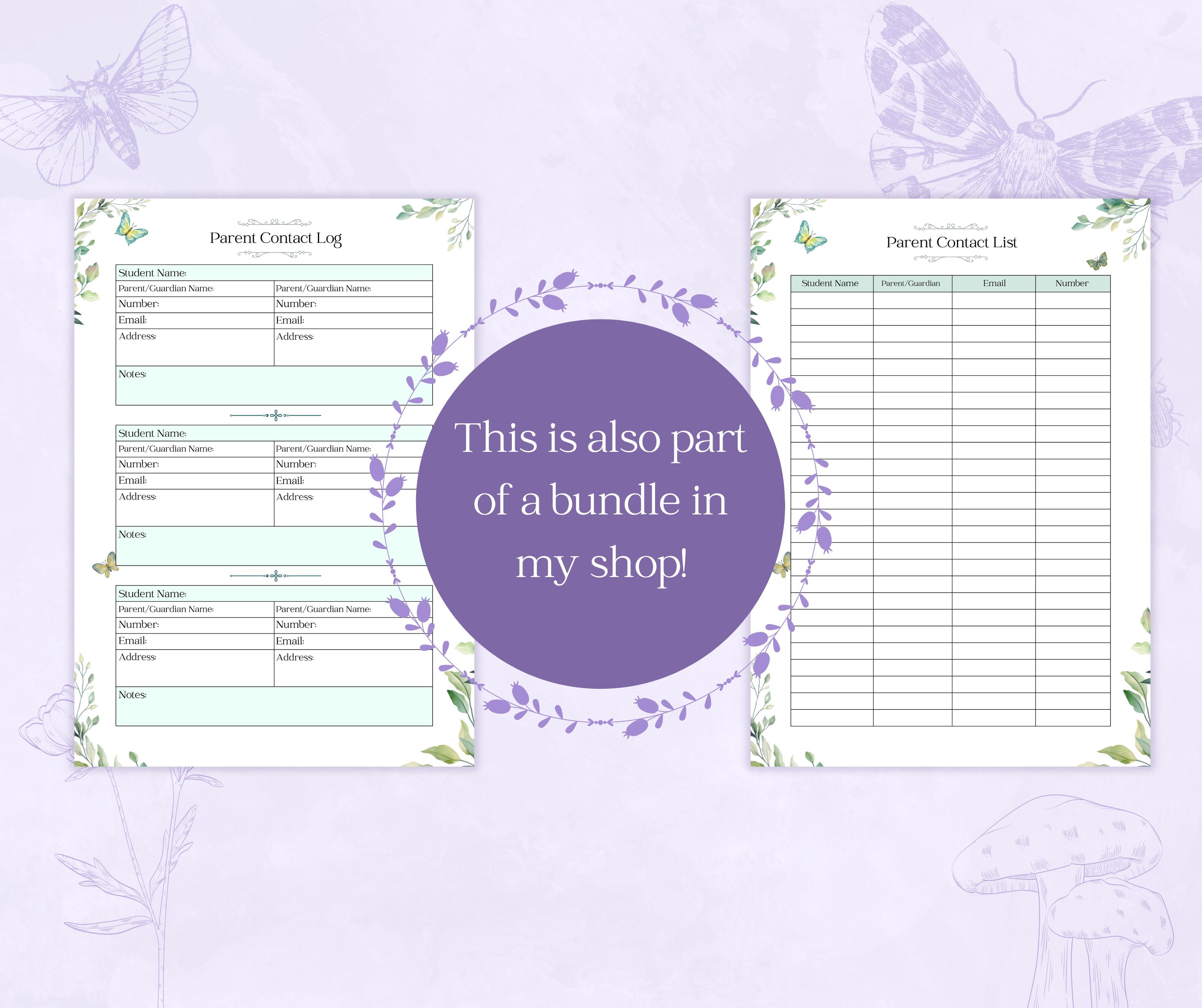 Parent Contact Log Printable PDF | Parent Teacher Log | Communication ...