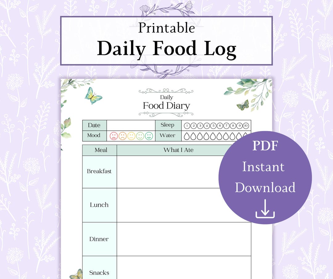 Daily Food Log Printable PDF | Mealtime Chart | Meal Prep Planner | My ...