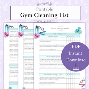 Gym Cleaning List Printable PDF | Gym Checklist Janitorial Checklist ...