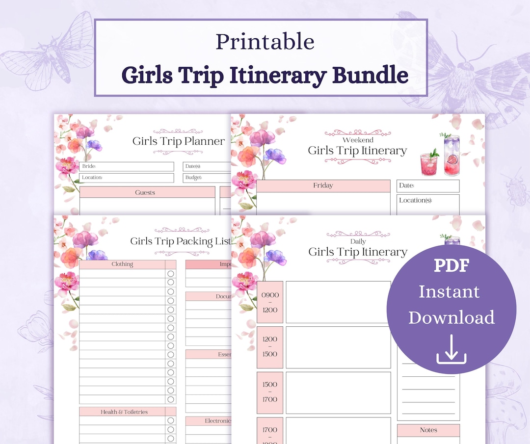 Girls Trip Itinerary Bundle Printable PDF | Travel Itinerary | Travel ...