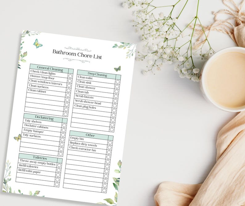 Bathroom Chore List Printable PDF | Bathroom Cleaning Checklist | Chore ...