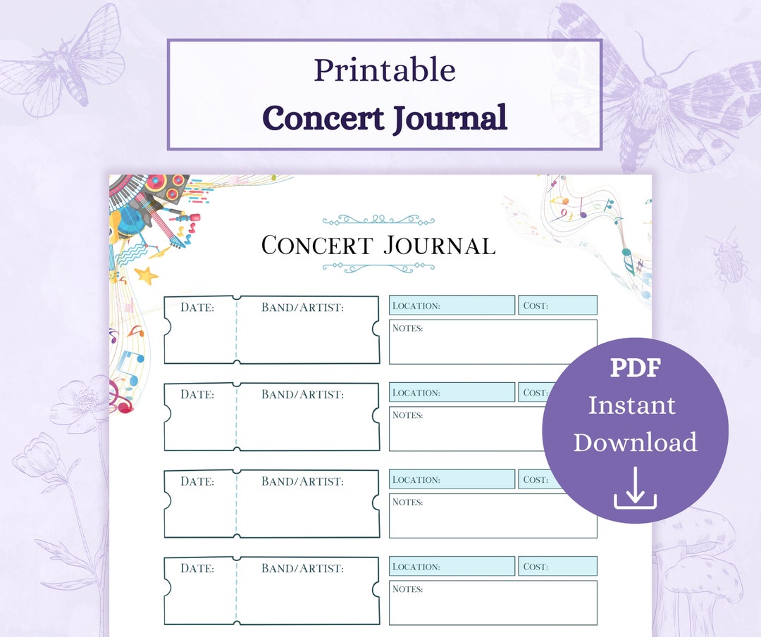 Concert Journal Printable PDF | Gig Tracker | Concert Log | Gig Diary ...
