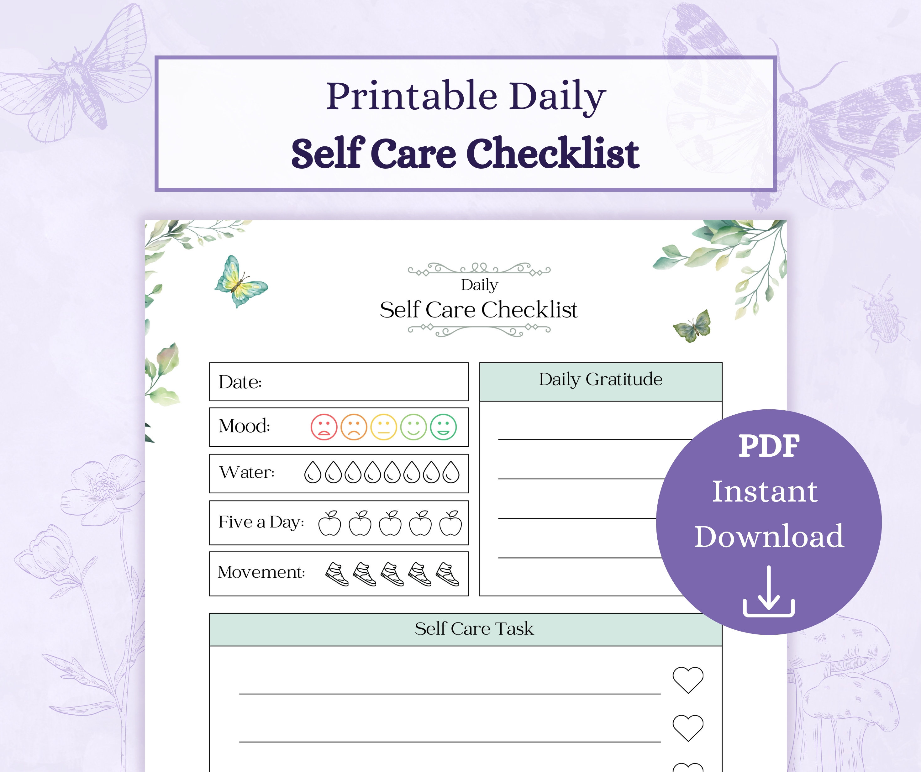 Daily Self Care Checklist Printable PDF Self Love Journal Daily Journal ...