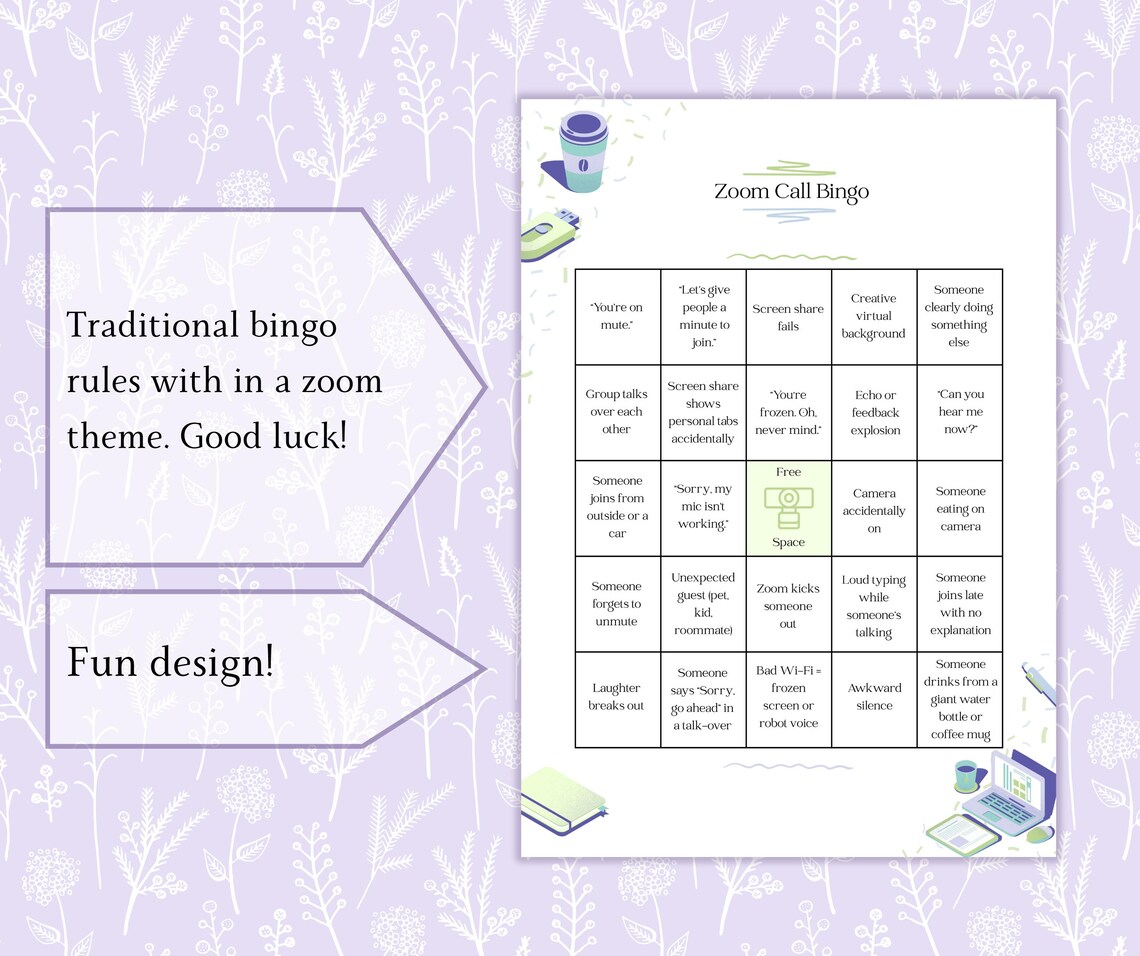 Zoom Call Bingo Printable PDF | Remote Work Bingo | Meeting Bingo ...