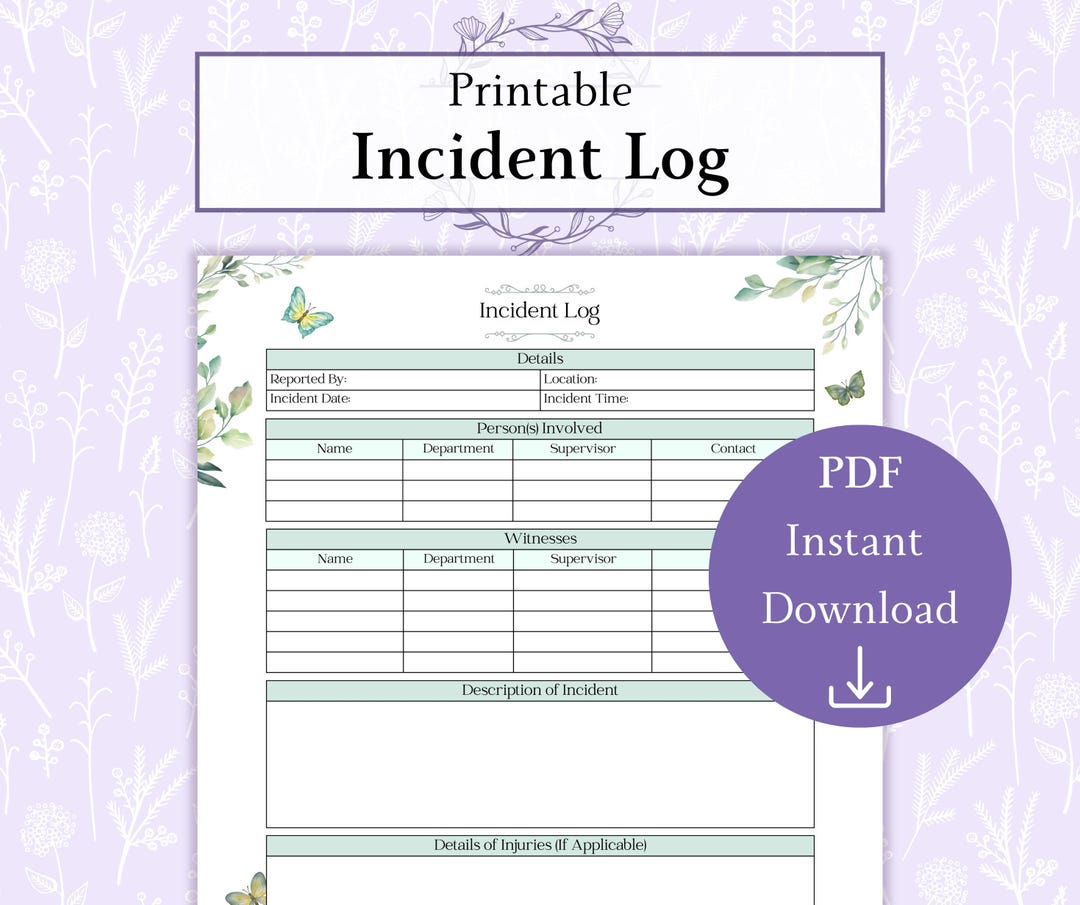 Incident Log Printable PDF | Incident Report Form | Employment Forms ...
