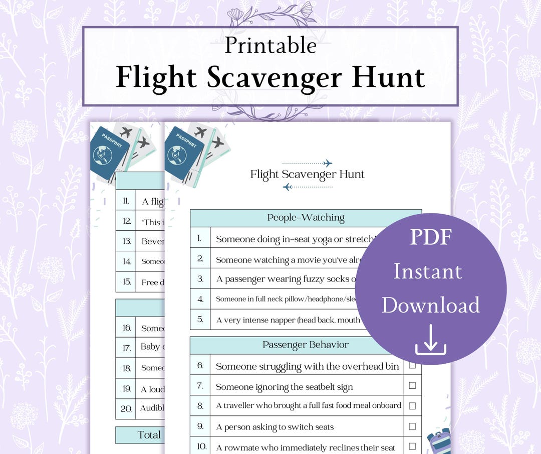 Flight Scavenger Hunt Printable PDF | Airplane Scavenger Hunt | Adult ...