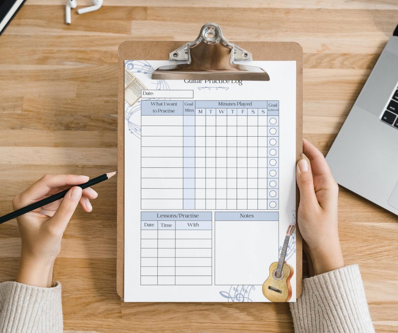 Guitar Practice Chart Printable PDF | Weekly Practice Log | Guitar ...