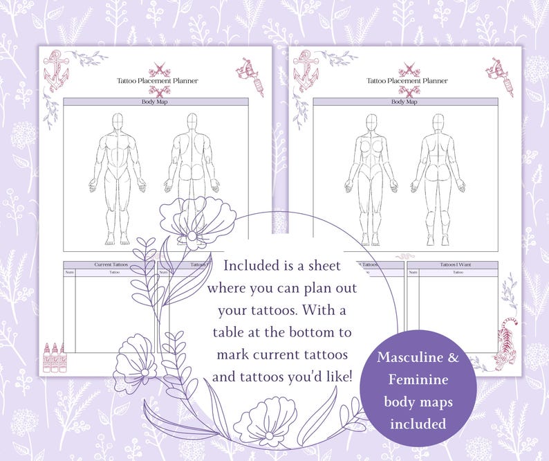 Tattoo Placement Planner Printable PDF, Body Map Tattoo Template ...