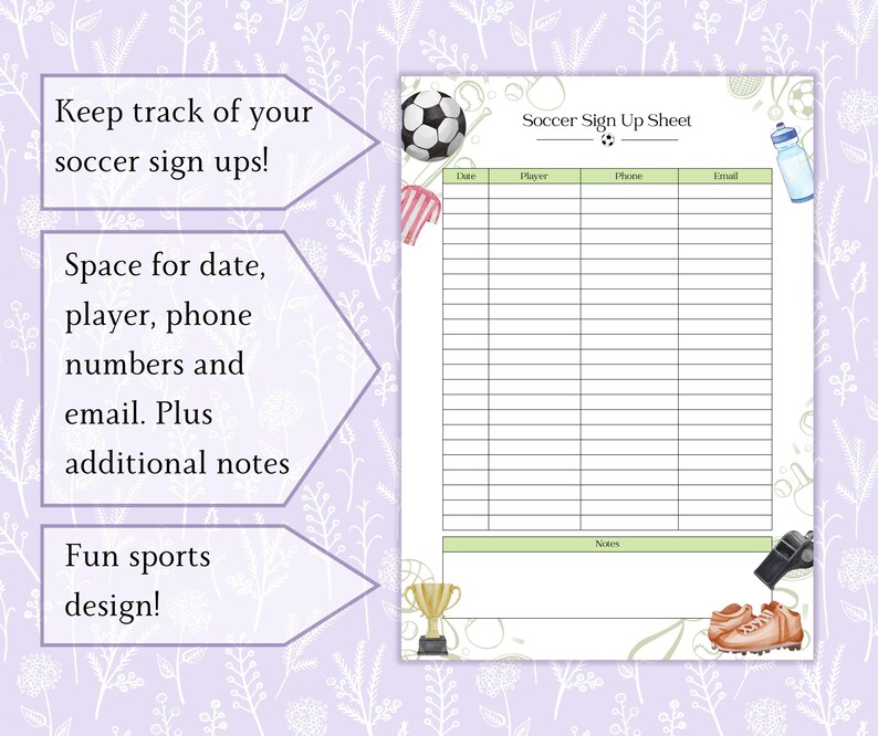 Soccer Sign up Bundle Printable PDF | Kids Soccer Snack Sign up Sheet ...