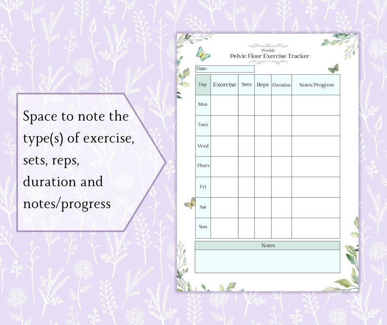 Pelvic Floor Exercise Log Printable PDF | Kegel Tracker | Pelvic Floor ...