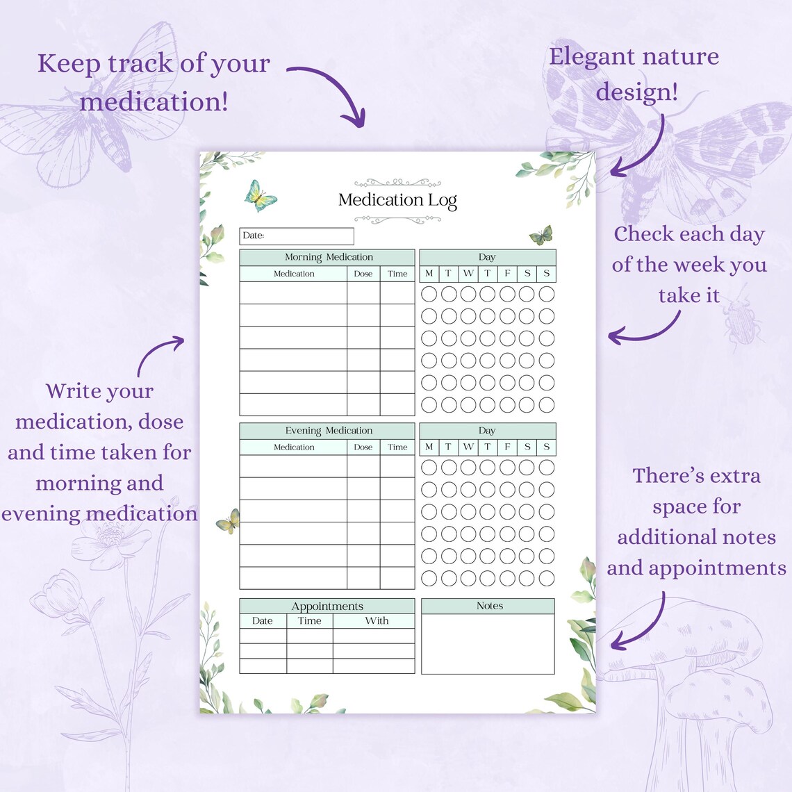 Medication Log Printable PDF | Medication List | Medical Tracker ...