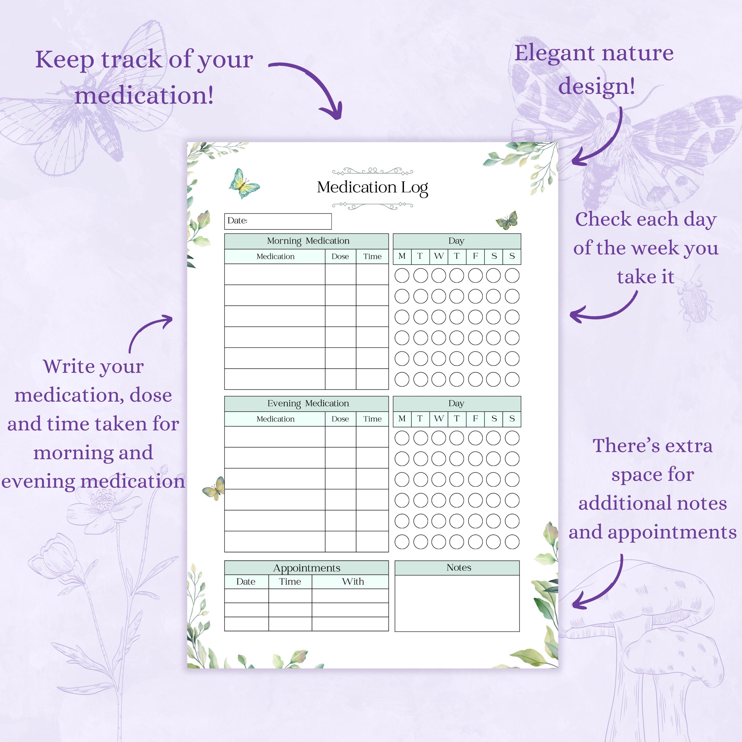Medication Log Printable PDF | Medication List | Medical Tracker ...