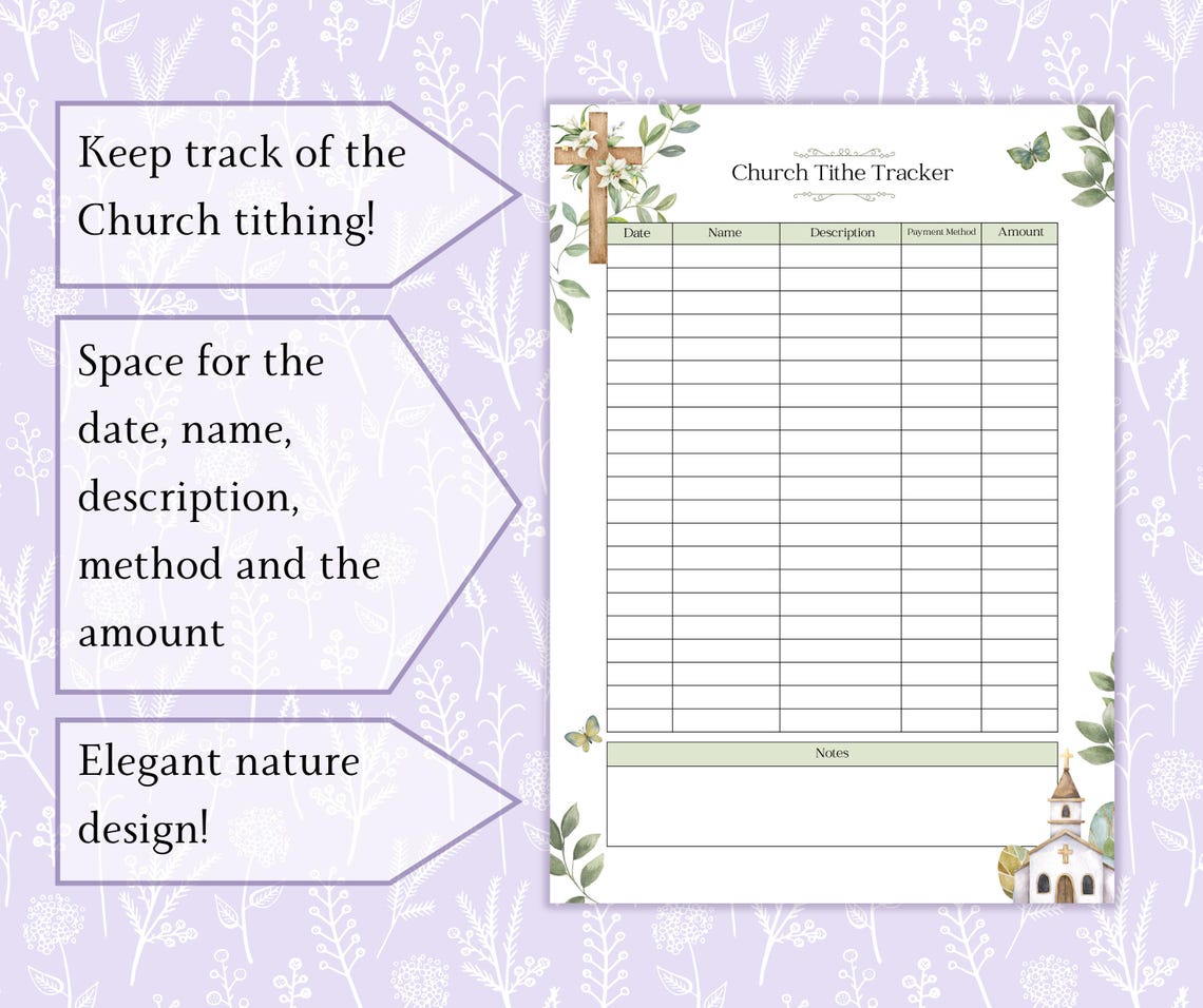 Church Tithe Tracker Printable PDF | Tithe Record Sheet | Tithing Chart ...