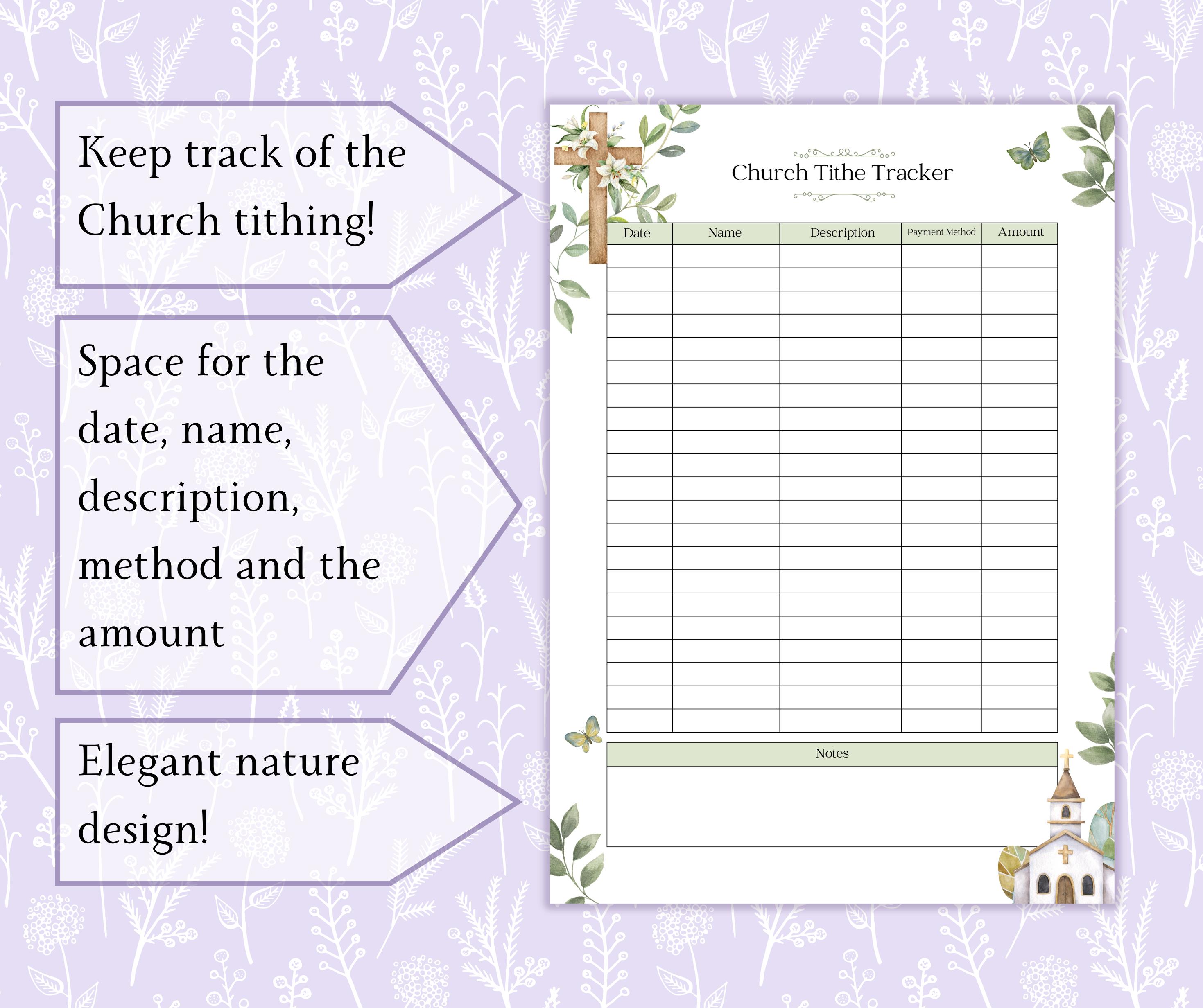 Church Tithe Tracker Printable PDF | Tithe Record Sheet | Tithing Chart ...