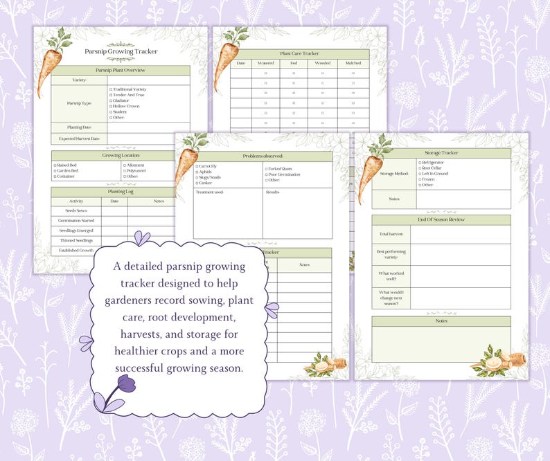Parsnip Growing Tracker Printable PDF, Parsnip Garden Planner ...