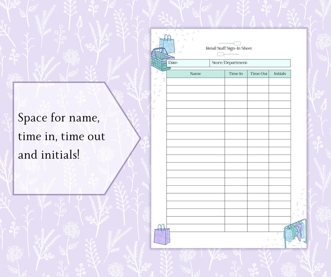 Retail Staff Sign in Sheet Printable PDF | Employee Schedule Sheet ...