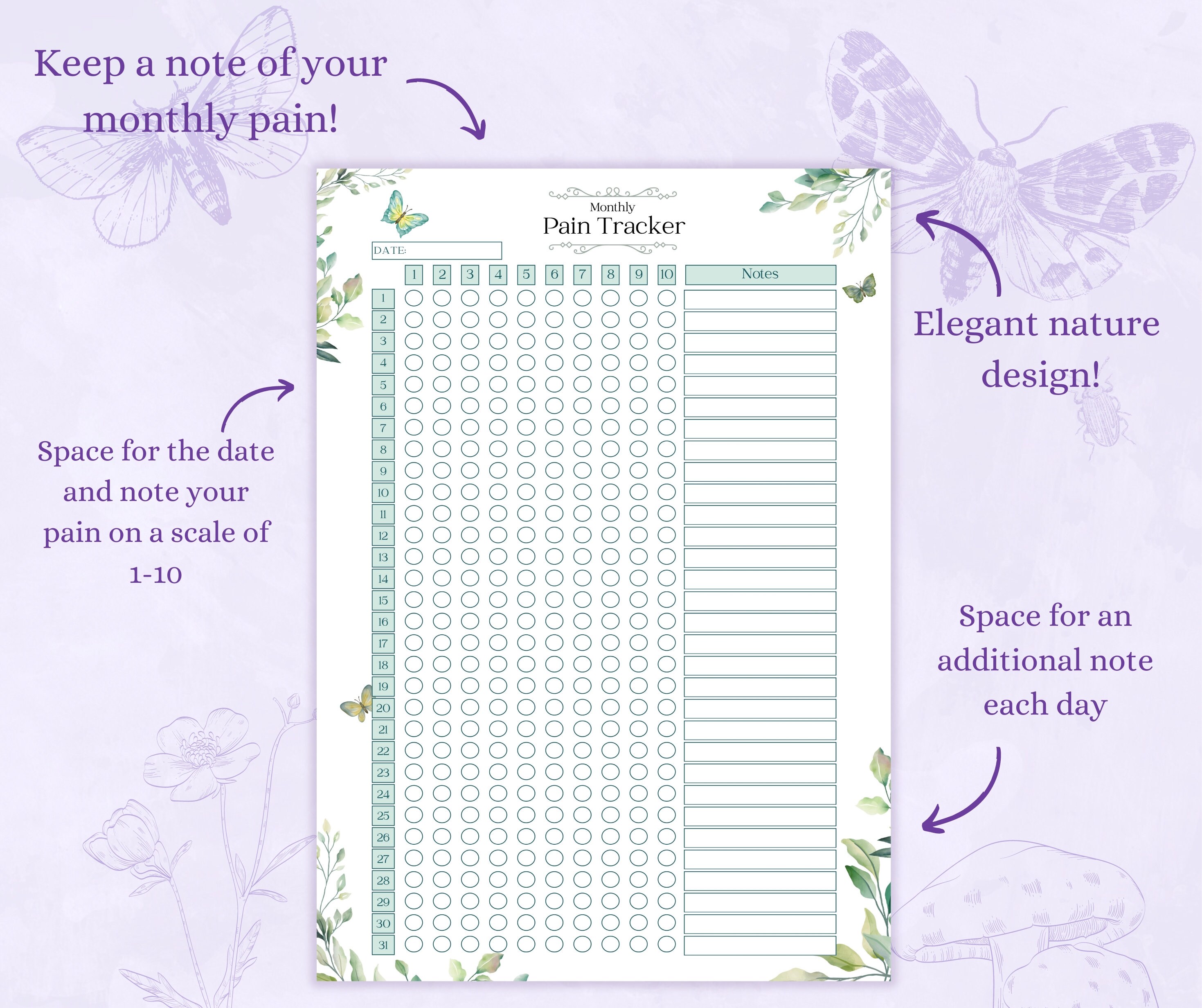 Chronic Pain Tracker Printable PDF | Monthly Pain Diary | Medical Diary ...