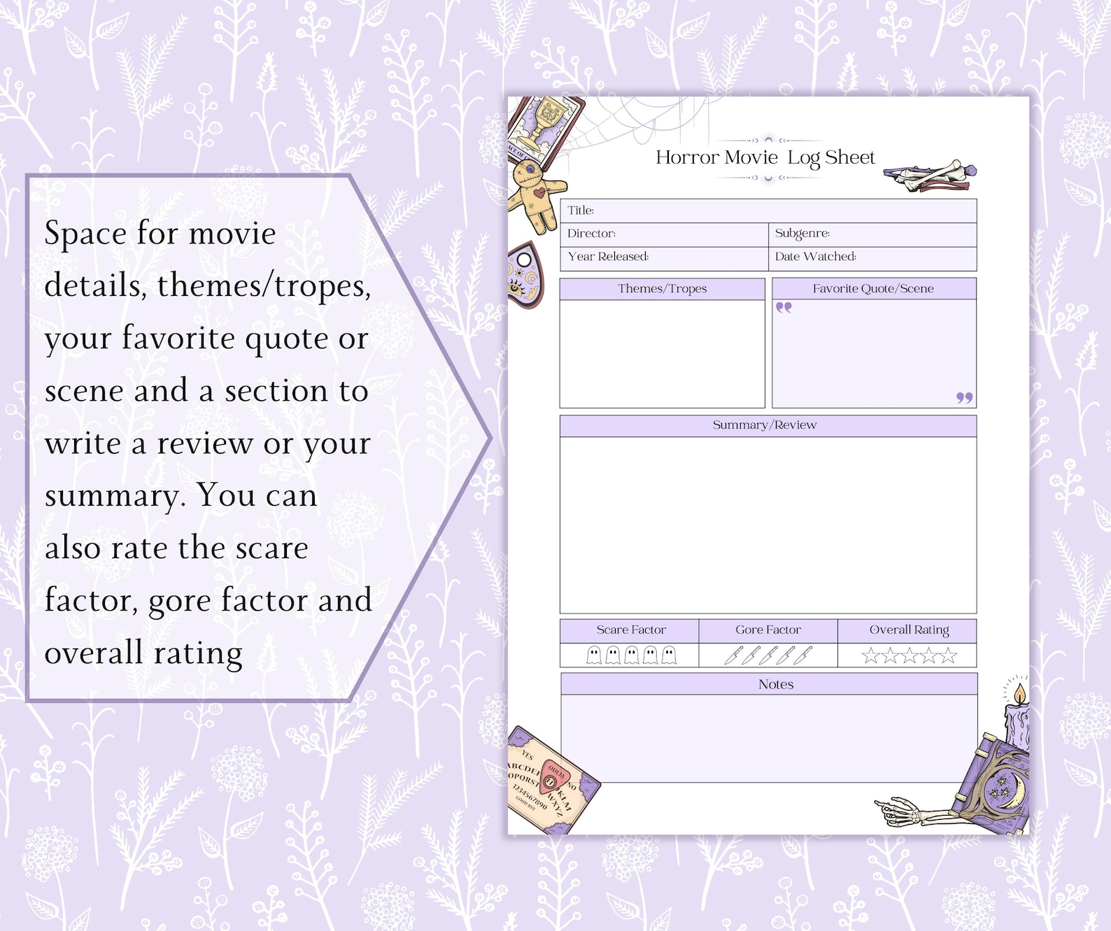 Horror Movie Review Journal Bundle Printable PDF | Horror Movie Log ...