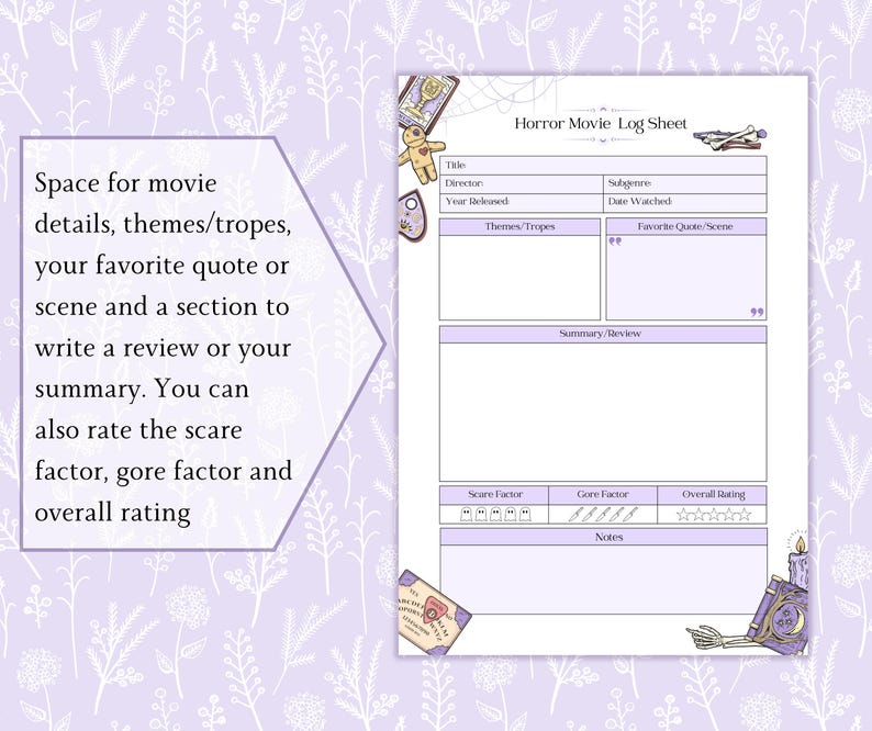 Horror Movie Review Journal Bundle Printable PDF | Horror Movie Log ...