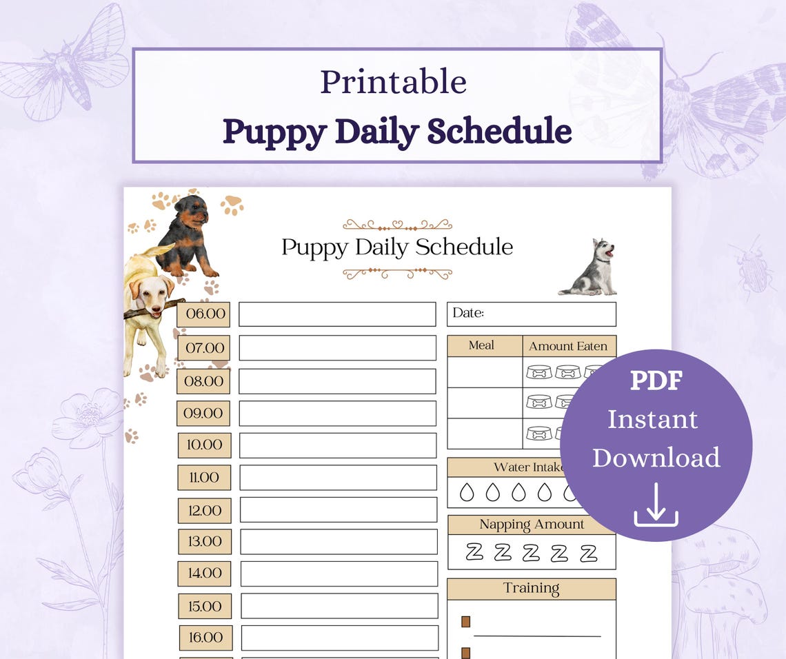 Puppy Daily Schedule Printable PDF | Puppy Schedule Planner | Doggy ...