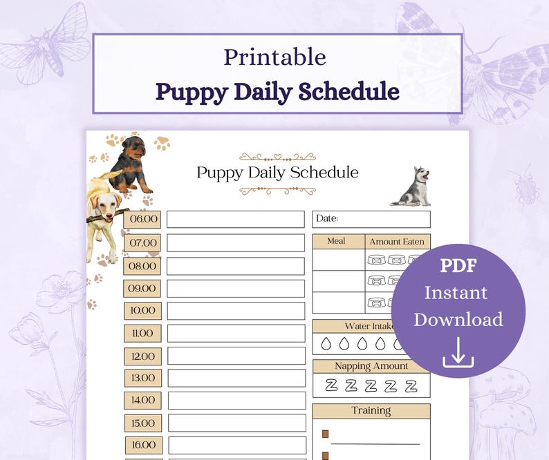 Puppy Daily Schedule Printable PDF | Puppy Schedule Planner | Doggy ...