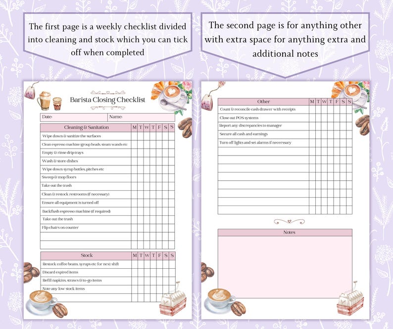 Barista Closing Checklist Printable PDF | Cafe Checklist | Server ...