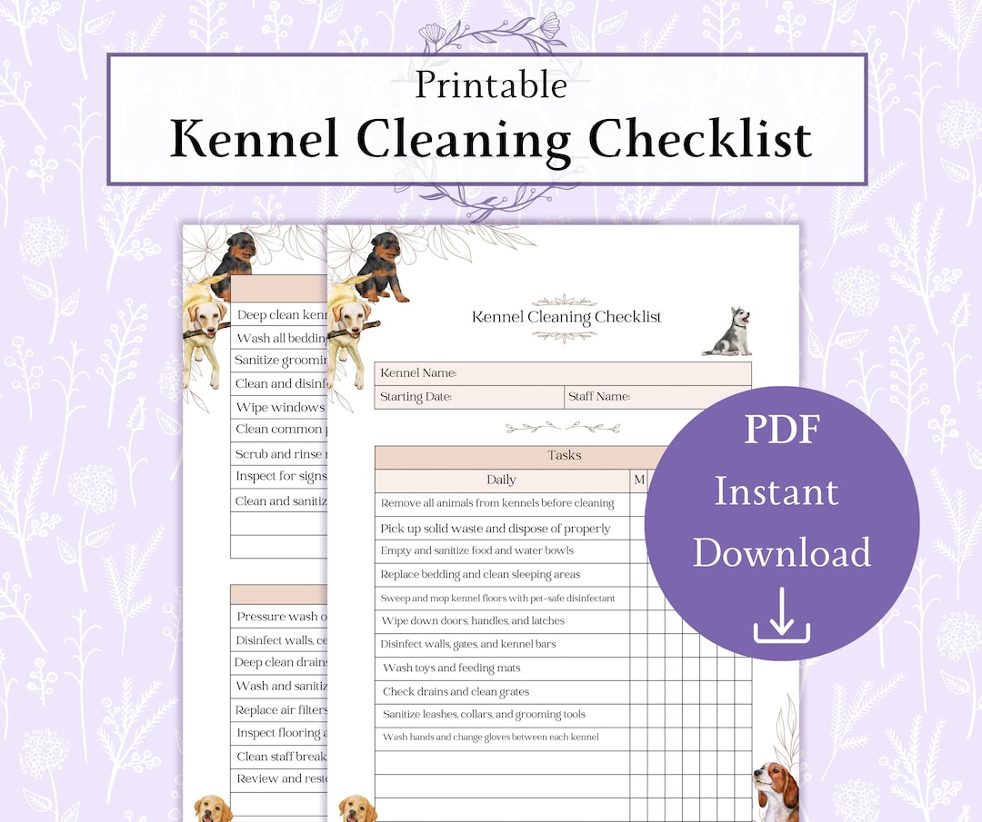 Kennel Cleaning Checklist Printable PDF, Veterinary Cleaning Form, Pet ...