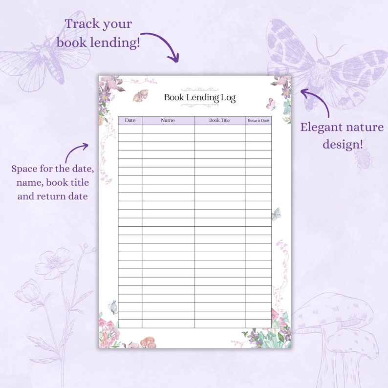 Book Lending Log Printable PDF | Lending Library | Reading Tracker ...