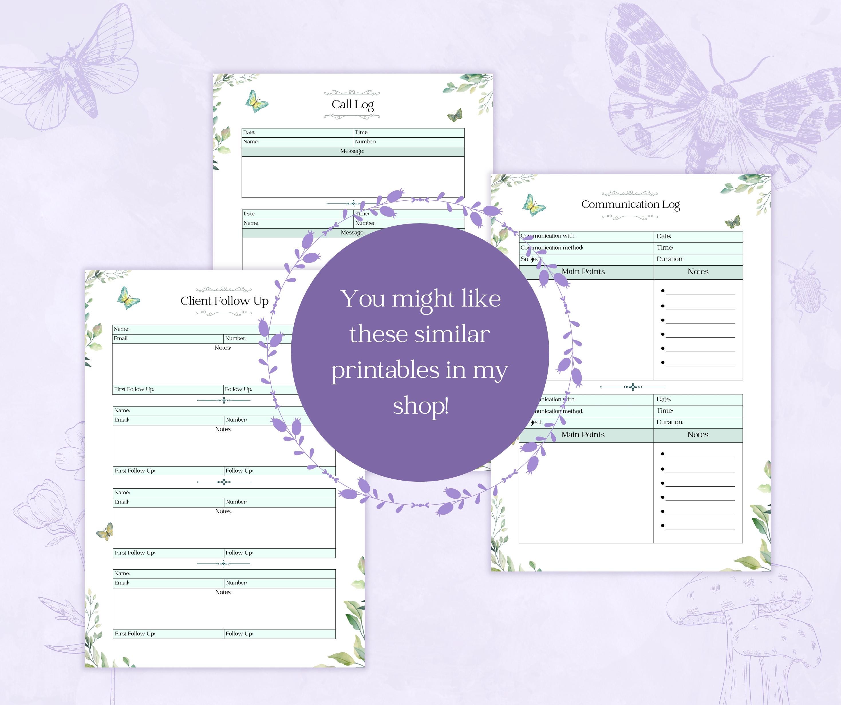 Contact List Manager Printable PDF | Contact Database Call Log ...