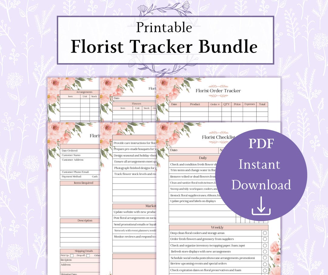 Floristry Tracking Bundle Printable PDF | Florist Checklist | Florist ...