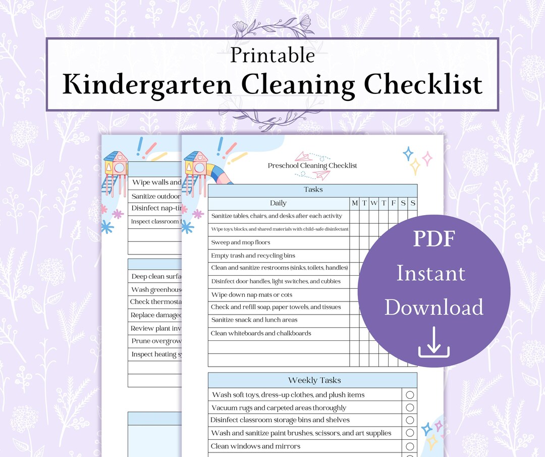 Kindergarten Cleaning Checklist Printable PDF, Classroom Cleaning ...
