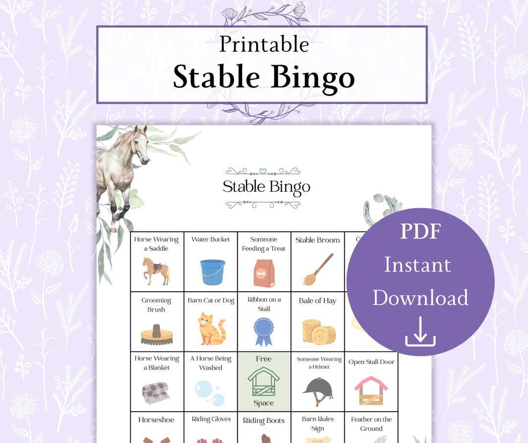 Stable Bingo Sheet Printable PDF | Horse Bingo Game | Barn Bingo ...