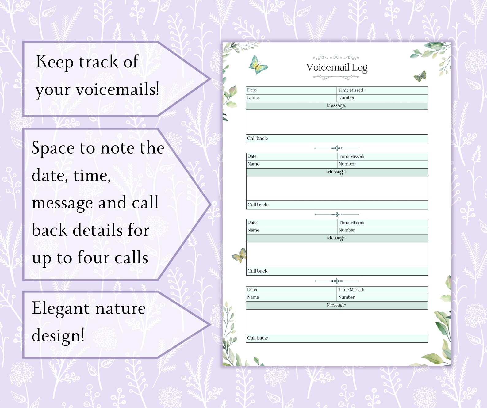 Voicemail Log Printable PDF | Missed Call Log | Communication Log ...