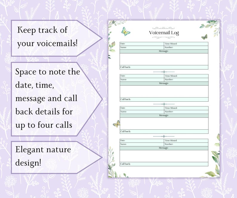 Voicemail Log Printable PDF | Missed Call Log | Communication Log ...