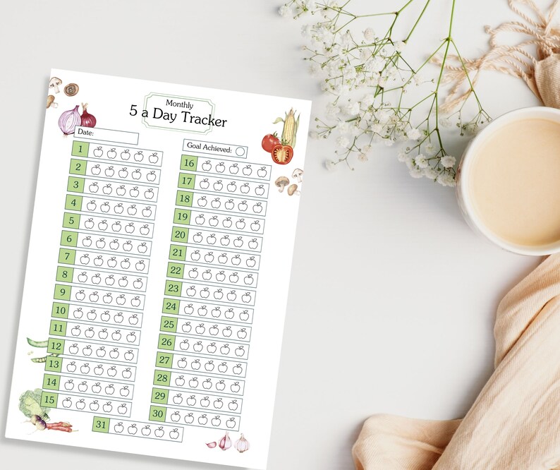 Monthly Five a Day Tracker Printable PDF | Food Diary | Monthly ...