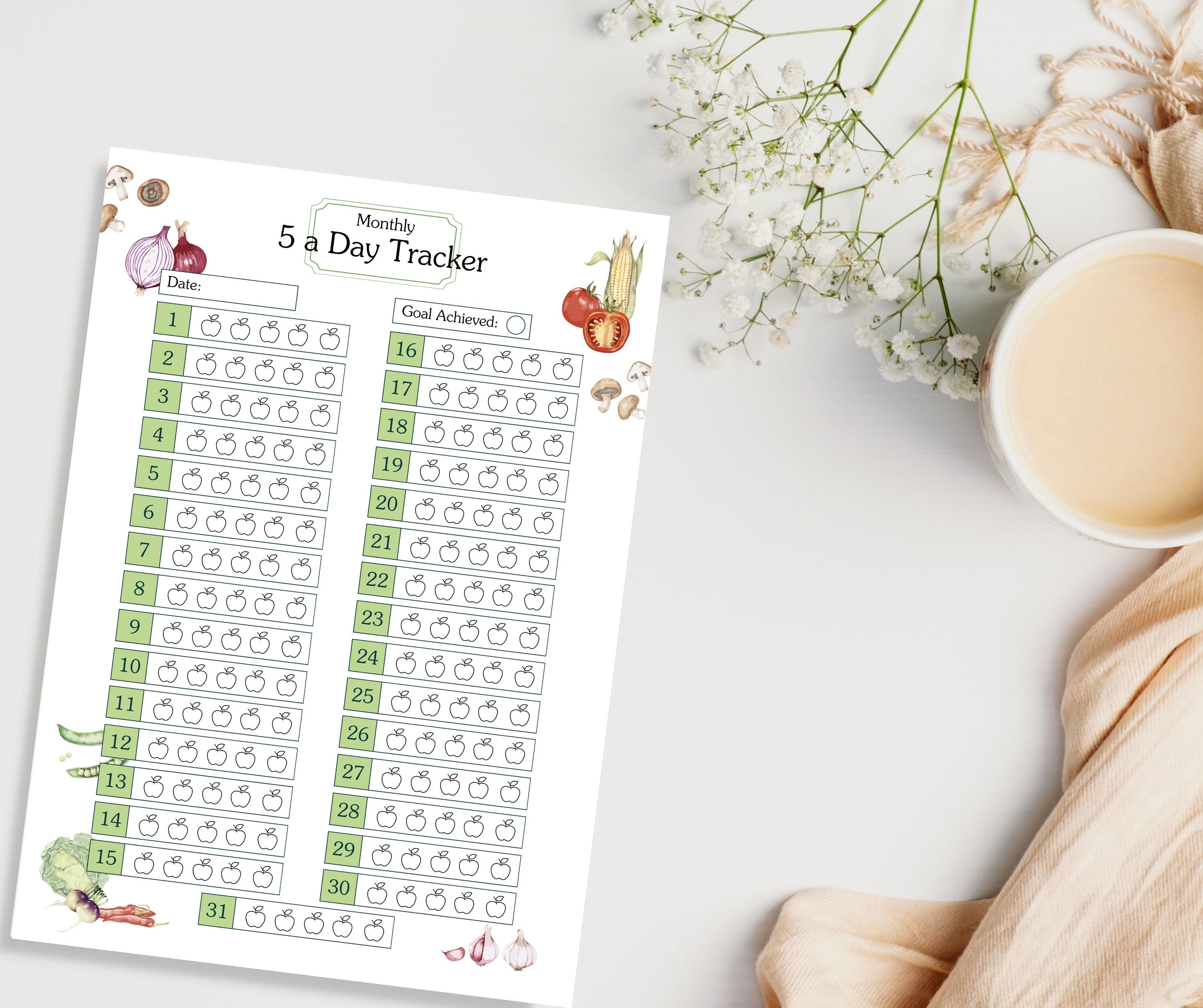Monthly Five a Day Tracker Printable PDF | Food Diary | Monthly ...