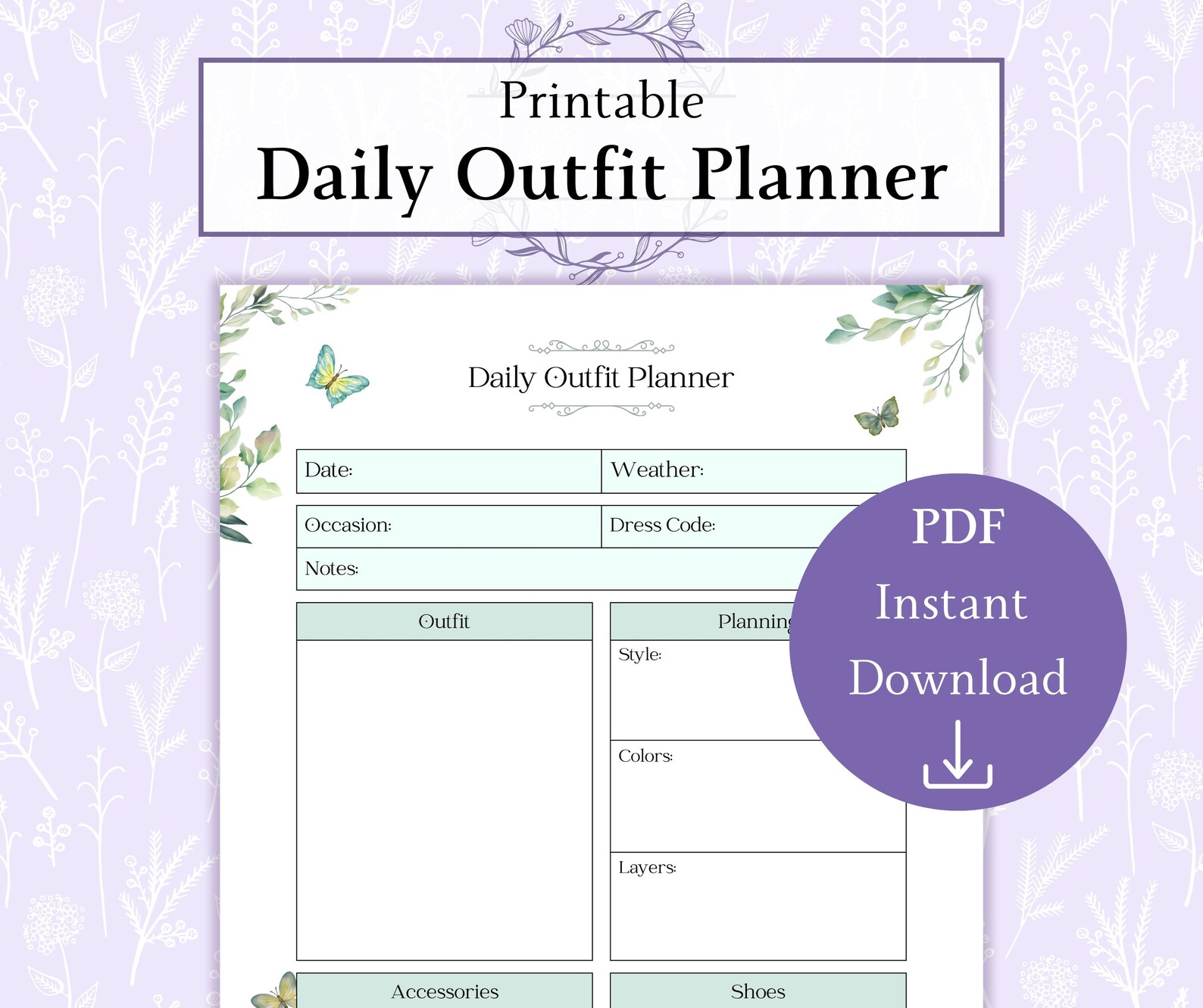 Daily Outfit Planner Printable PDF | Outfit Organizer | Wardrobe ...