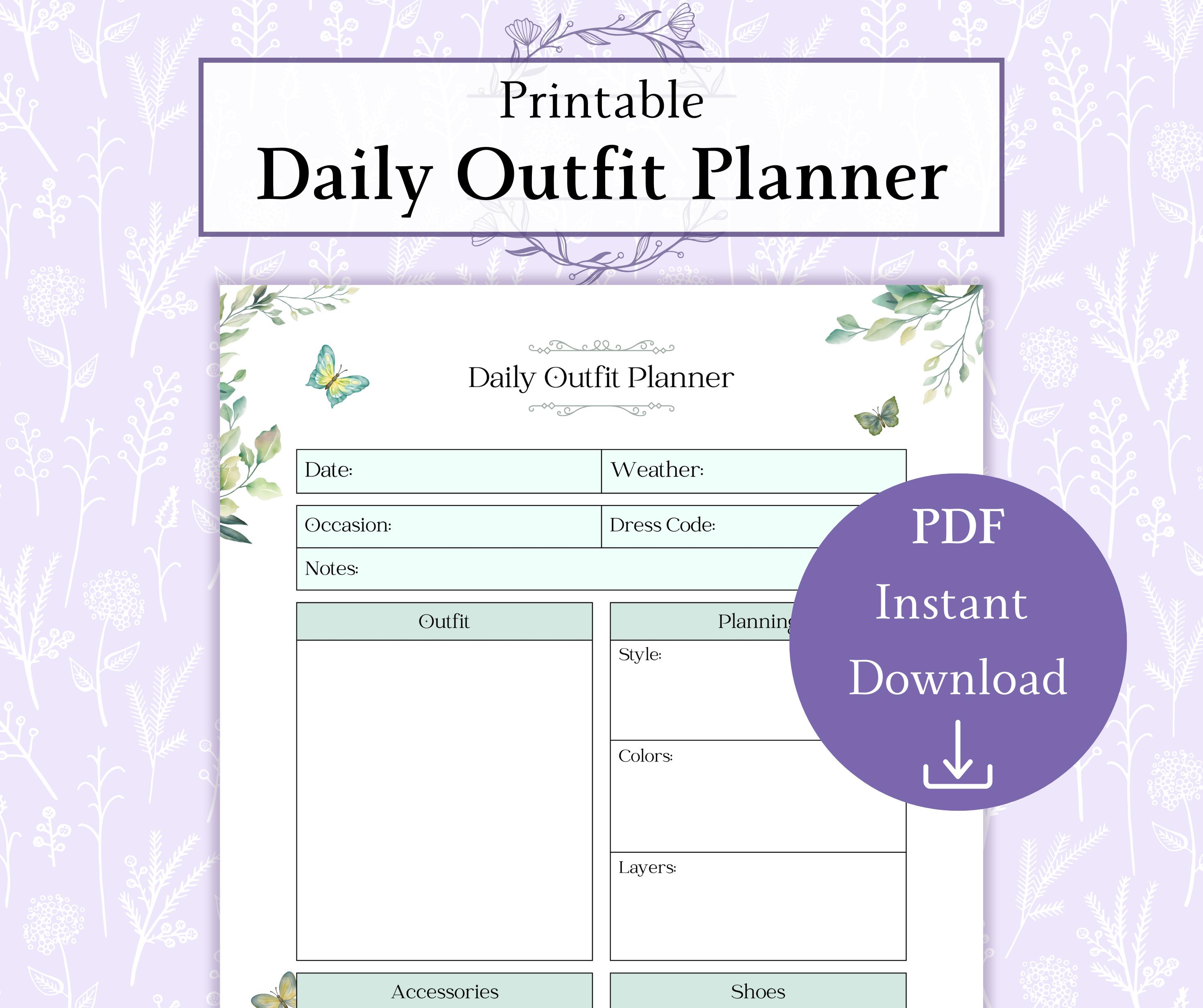 Daily Outfit Planner Printable PDF | Outfit Organizer | Wardrobe ...