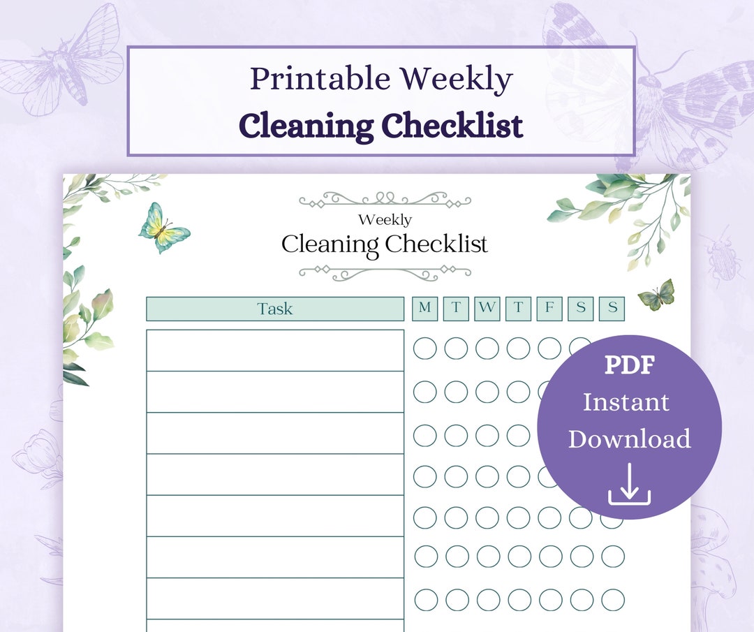 Weekly Cleaning Checklist Printable PDF | Cleaning Schedule | Chore to ...