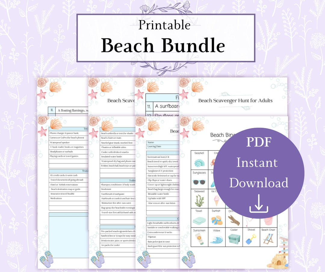 Beach Bundle Printable PDF | Beach Scavenger Hunt | Beach Bingo Sheet ...