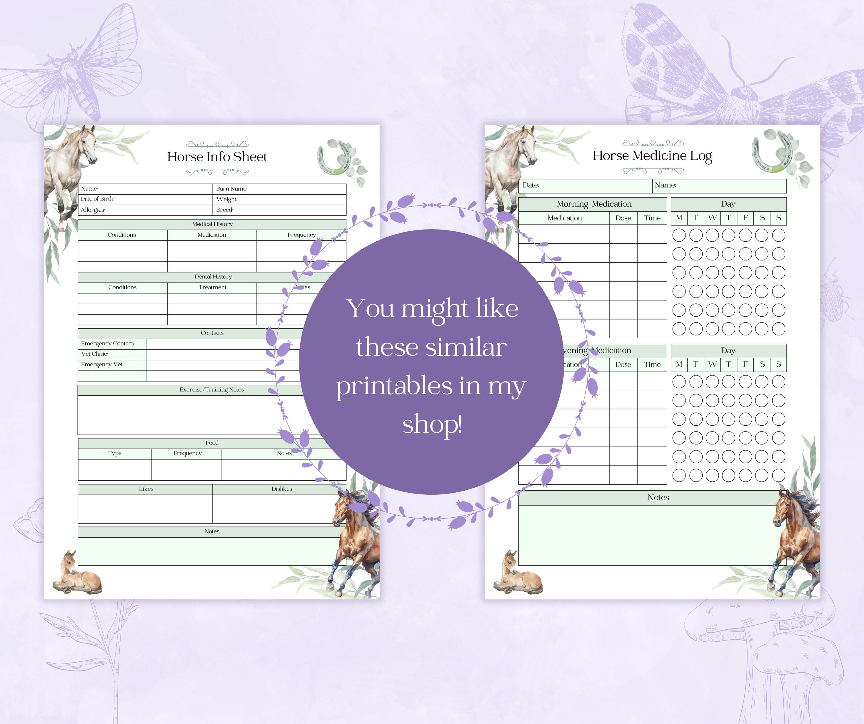 Horse Feeding Chart Bundle Printable PDF | Equine Feeding Chart | Horse ...