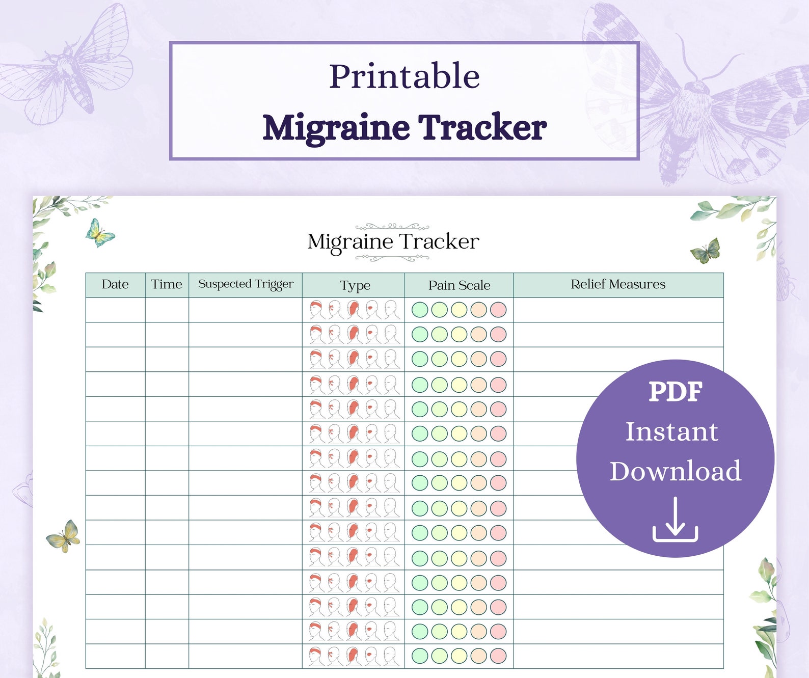 Migraine Tracker Printable PDF | Headache Diary | Migraine Journal ...