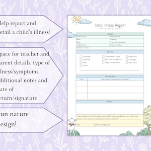Child Illness Report Printable PDF | Child Care Log | Daycare Illness ...