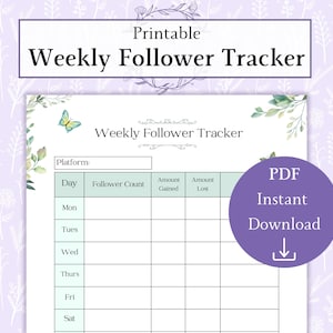 Weekly Follower Tracker Printable PDF | Subscriber Tracker | Social ...