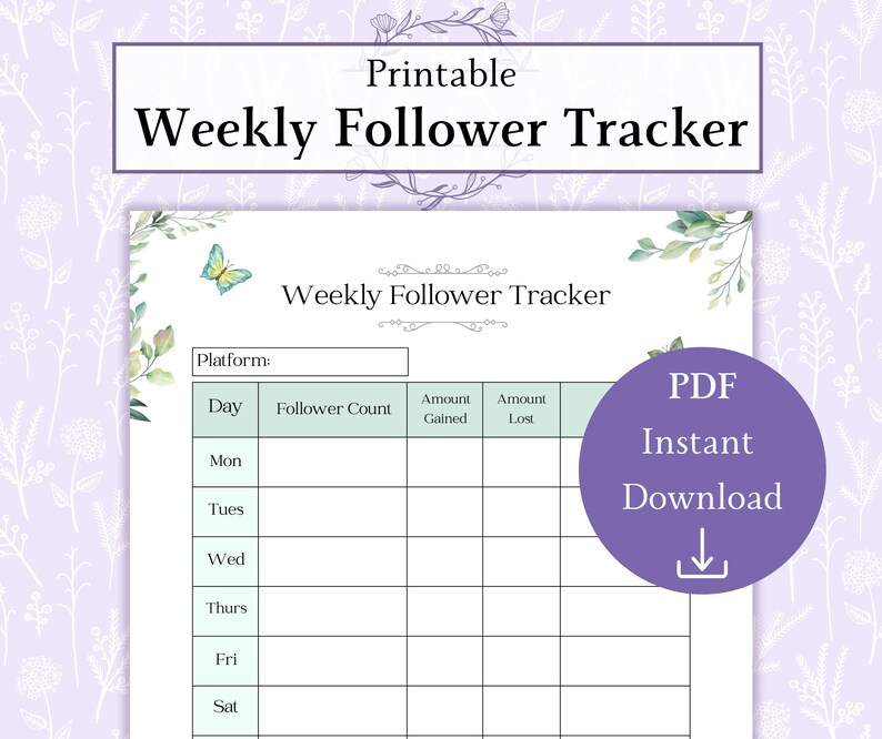 Weekly Follower Tracker Printable PDF | Subscriber Tracker | Social ...