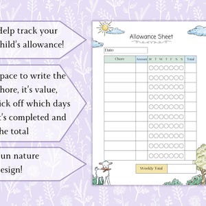 Allowance Sheet Printable PDF | Money Chore Chart for Kids | Pocket ...