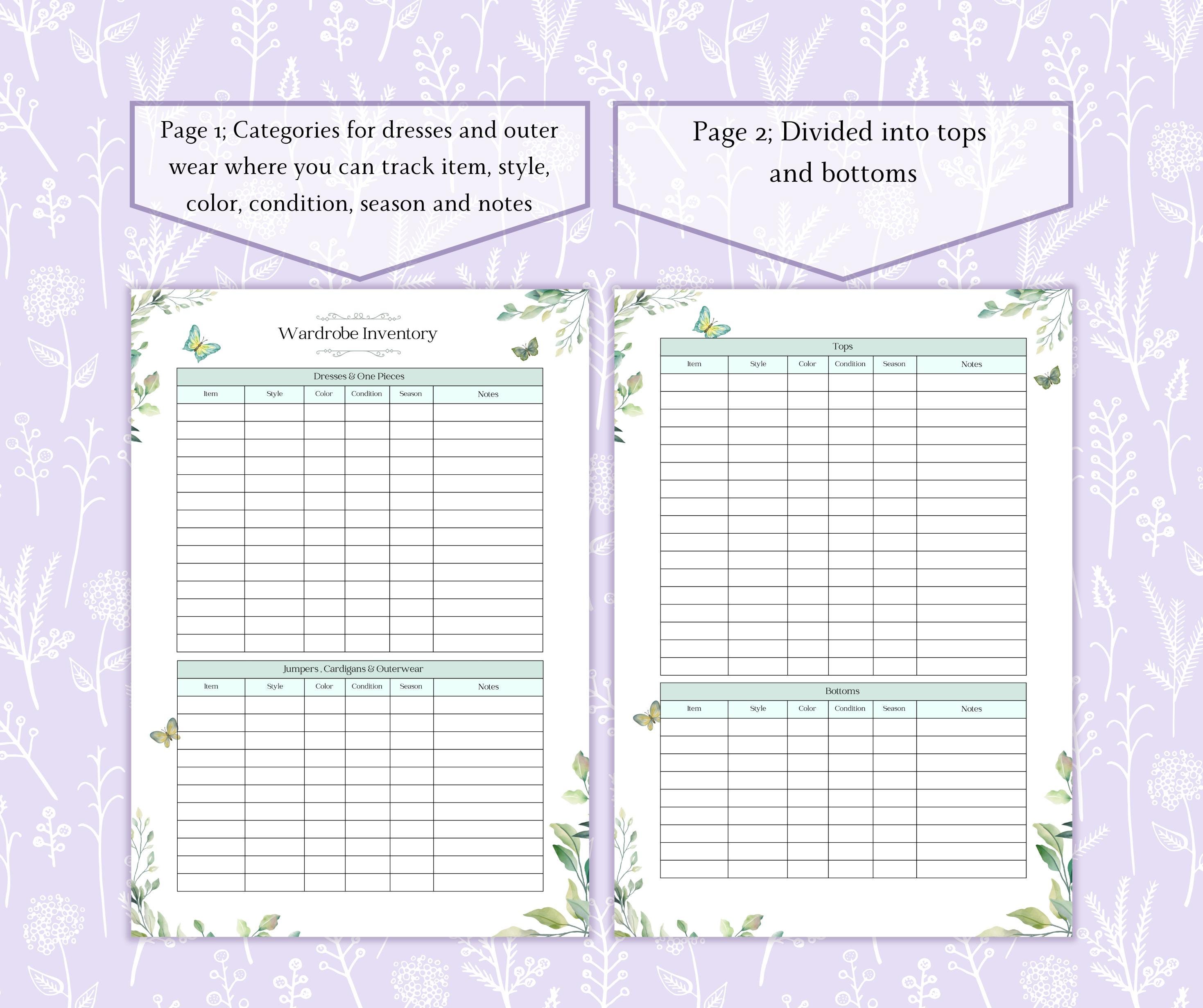 Wardrobe Inventory Printable PDF | House Inventory Tracker | Wardrobe ...