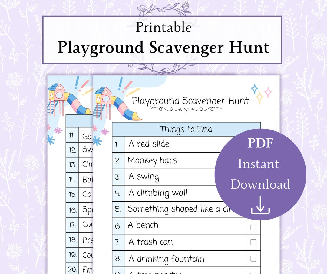 Playground Scavenger Hunt Printable PDF | Park Scavenger Hunt | Outdoor ...