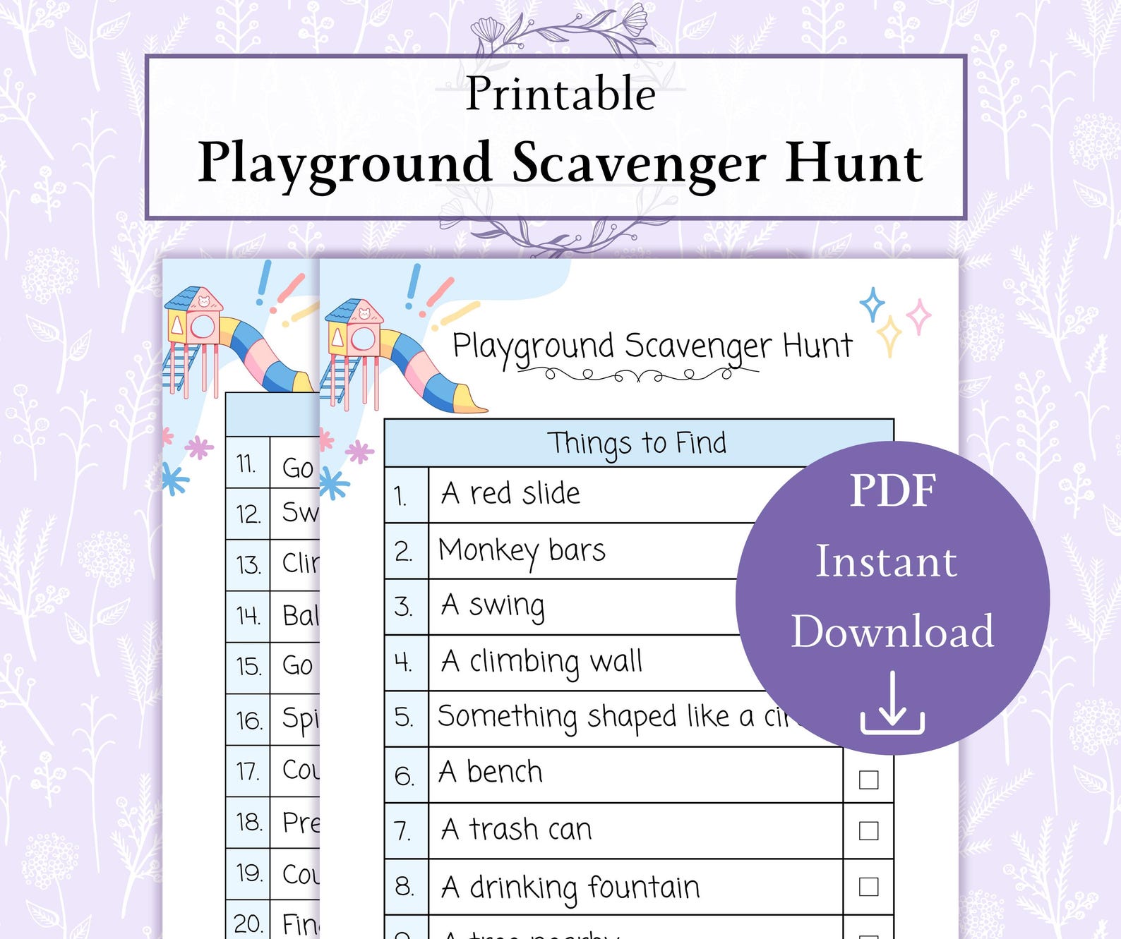 Playground Scavenger Hunt Printable PDF | Park Scavenger Hunt | Outdoor ...