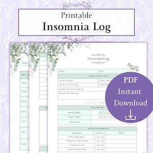 Insomnia Log Printable PDF | Sleep Log Printable | Sleep Disorder Log ...